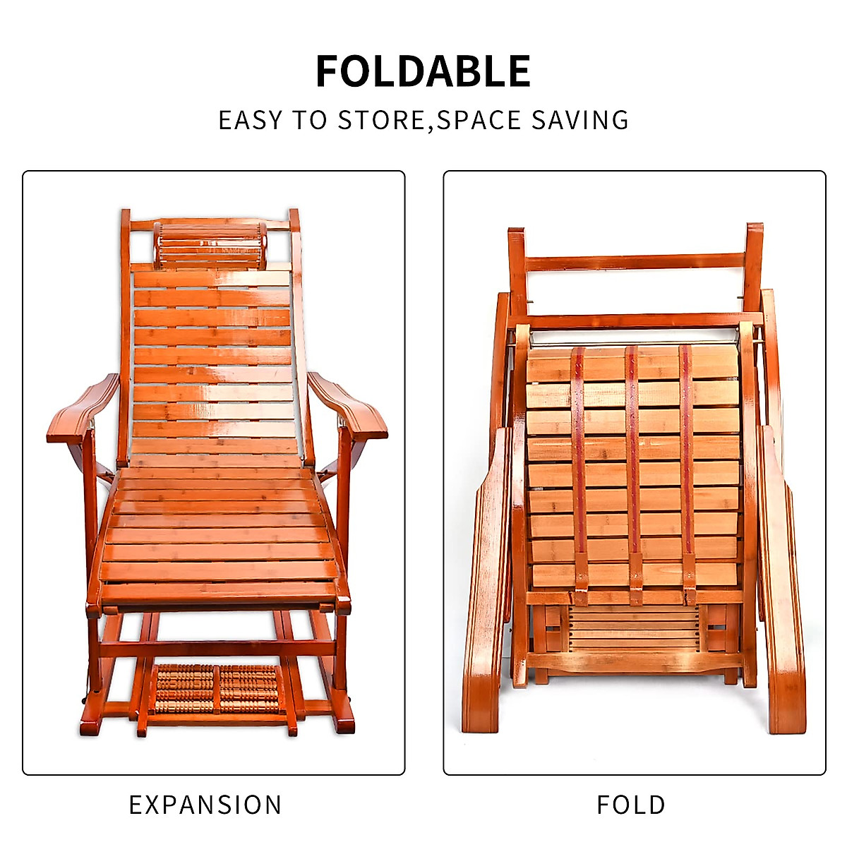 LIUDAXOG Foldable Rocking Chair Bamboo Chair Lounger Lunch Lounge Sun Chair Garden Indoor