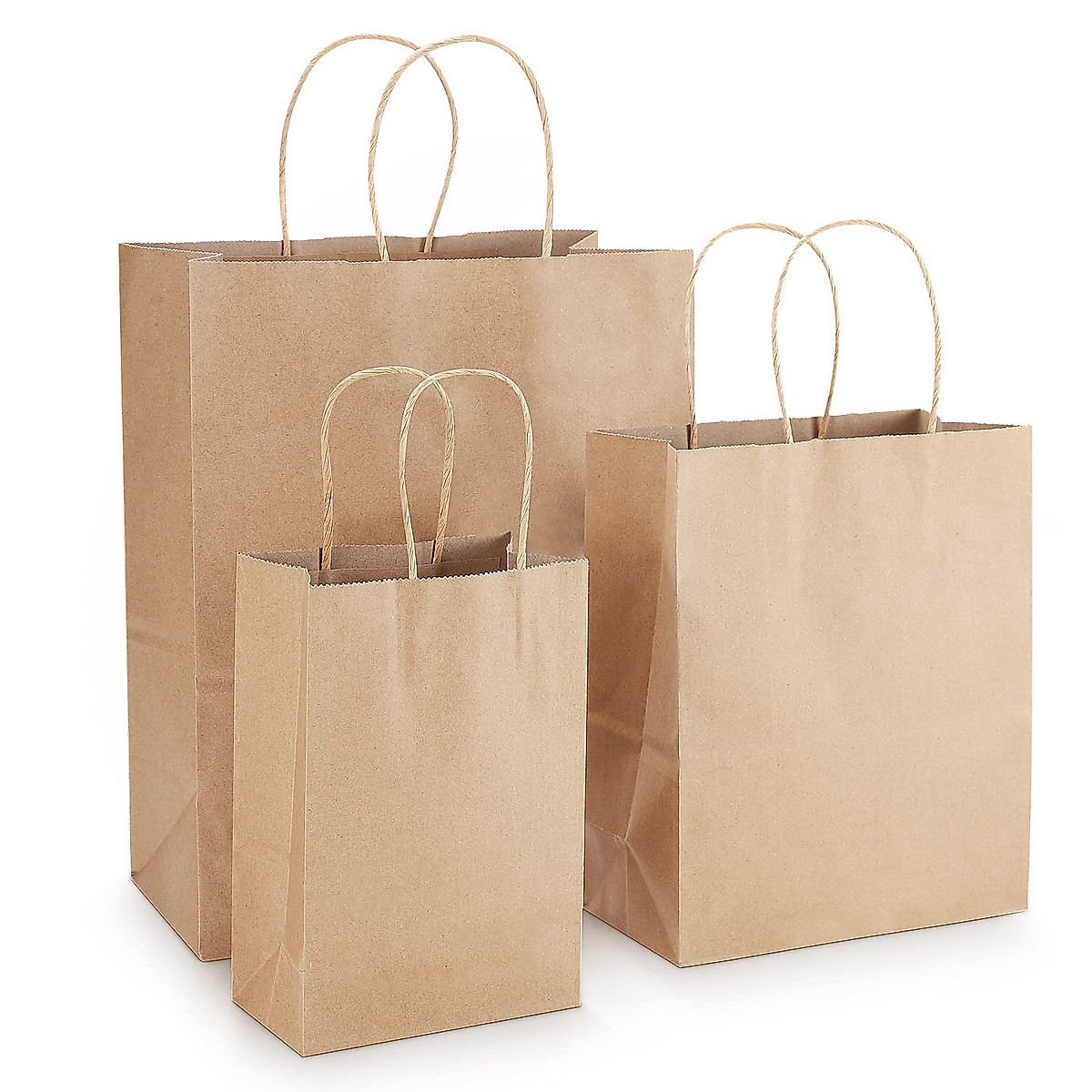 Kslong 105 Pack Brown Kraft Gift Bags with Handles, Natural Plain Kraft Paper Shopping Bags Bulk for Retail Business, Grocery, Merchandise, Craft, Birthday, Wedding, Party Favors in 3 Sizes