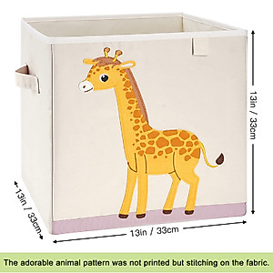 Livememory 13 inch Kids Cube Storage Bins - Foldable Animal Storage Cube for Children Toddler Nursery, 4 Pack (Giraffe, Deer, Bull, Lion)