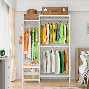 LEHOM G3 Garment Rack Heavy Duty Clothes Rack for Hanging Clothes, Freestanding Portable Wire Clothing Rack with Shelves, Adjustable Wardrobe Closet Rack, DIY Hanging Clothes Racks for Bedroom,White