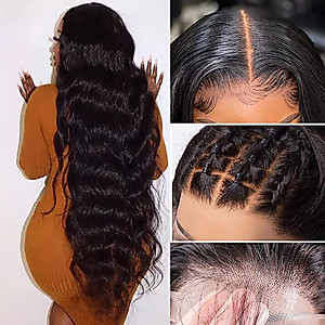 Body Wave Lace Front Wigs Human Hair 20 Inch Glueless 4X4 Lace Closure Wigs Human Hair for Black Women 180% Density Brazilian Virgin Hair Pre Plucked Bleached Knots with Baby Hair (Natural Color)