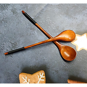 Handmade Wooden Long Handle Coffee Spoon Stirrer with Cable Tie, Retro Honey Jar Spoons Teaspoon Tea Stirring Spoon (2 Pack)
