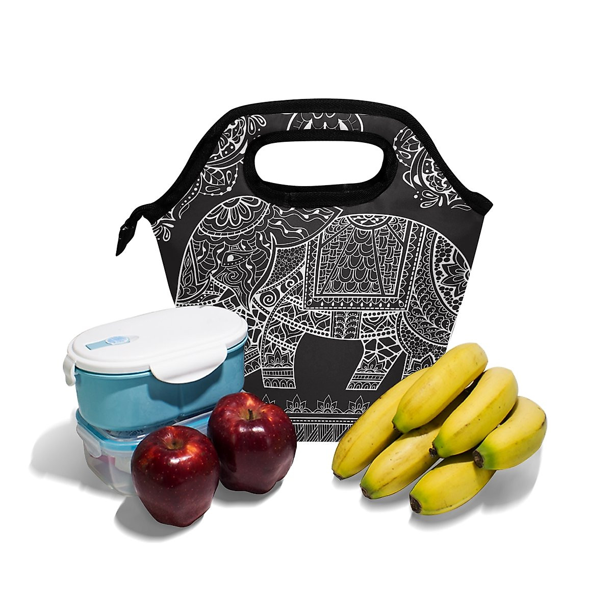 Lunch Bag Tote Ethnic Elephant Lunch Box Neoprene Insulated Gourmet Tote Cooler Warm Pouch For Teens Girls Boys Women Men