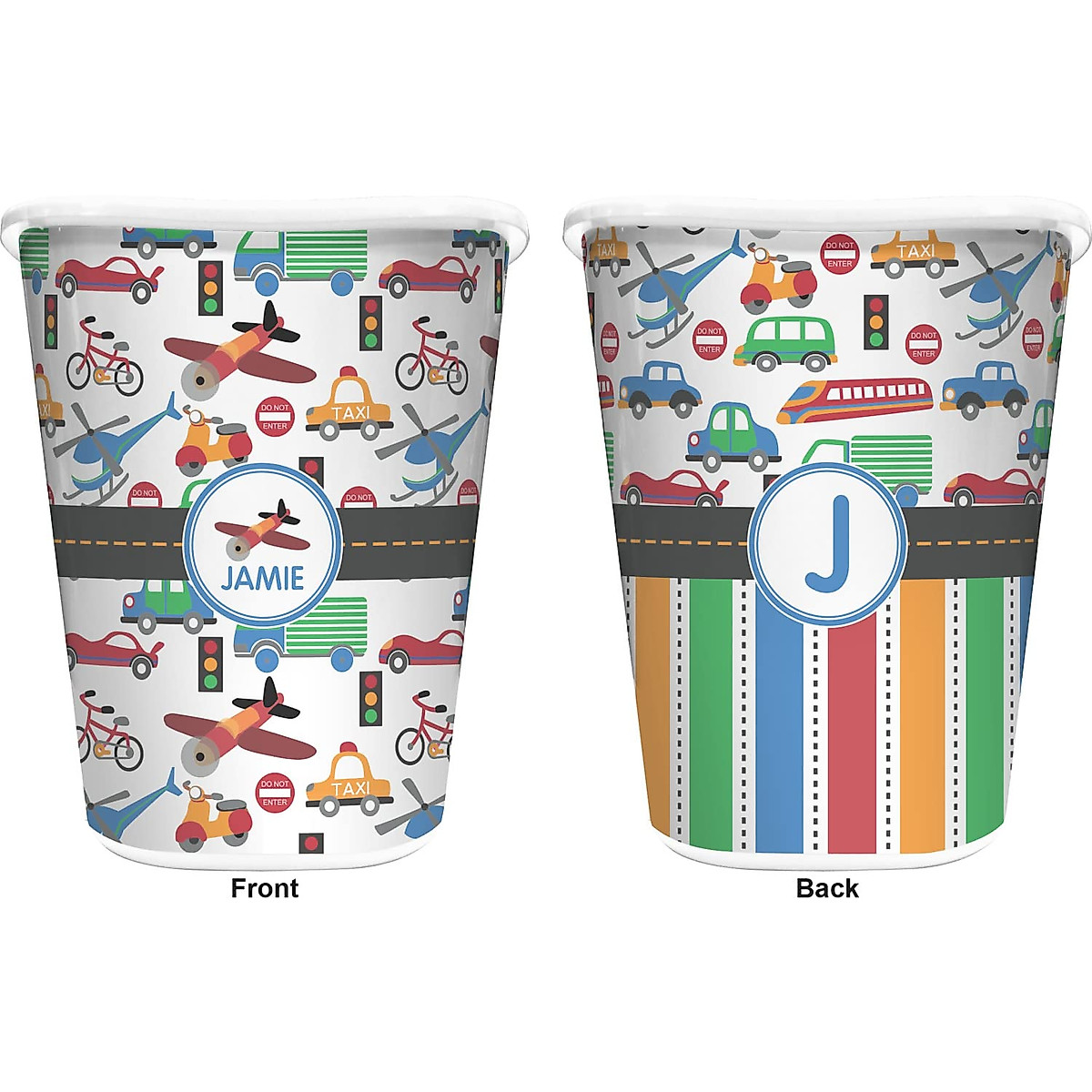 RNK Shops Personalized Transportation Waste Basket - Double Sided (White)