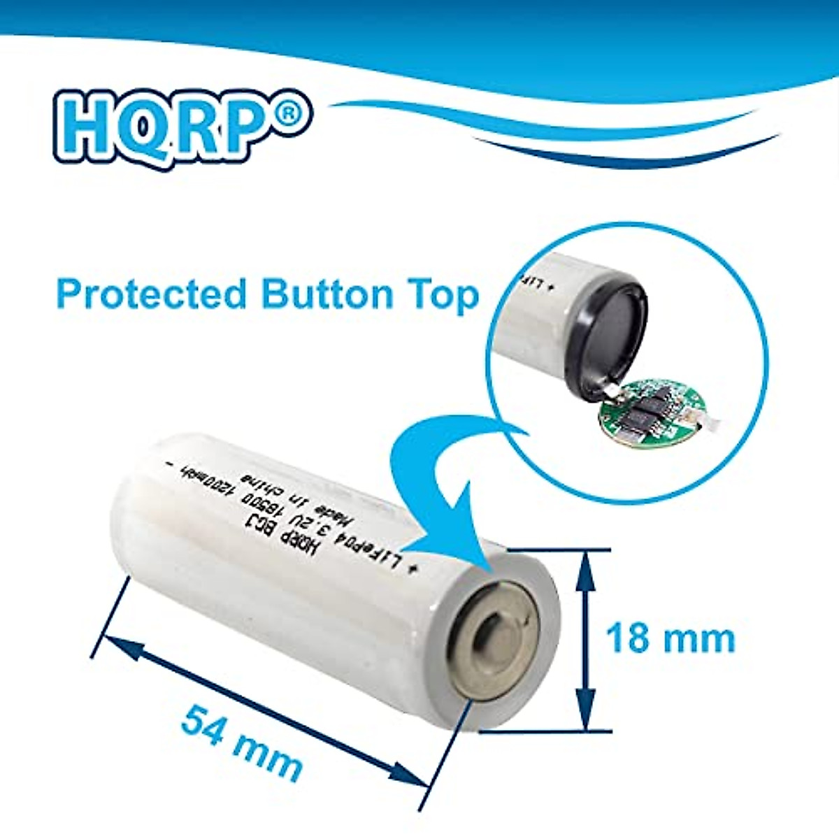 HQRP Battery 4-Pack 1200mAh IFR-18500 18500 3.2v LiFePO4 Compatible with Solar Garden Landscape Patio Light Spotlight Rechargeable with Button Top 54mm