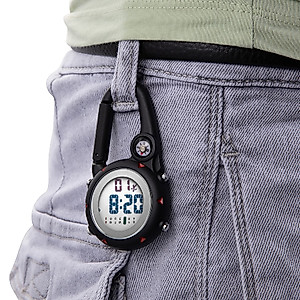 JewelryWe Men Women Black Digital Clip Watch Mini Microlight Watch Backpack Buckle Belt fob Watch for Rock Climbing Doctors Nurses Chefs