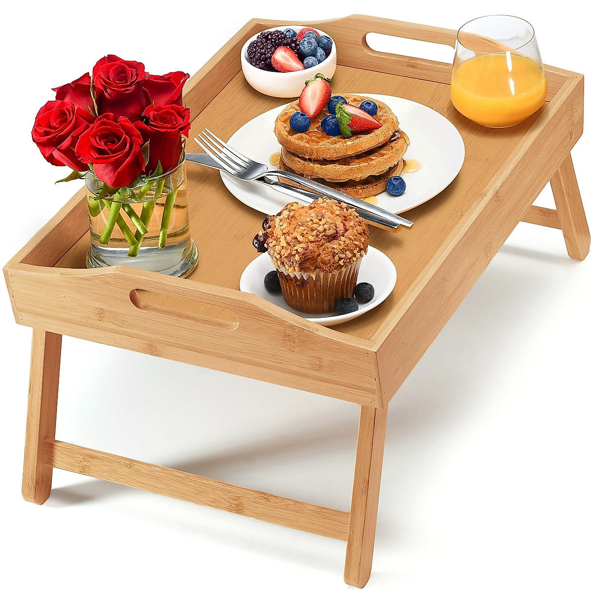 Home-it Bed Tray table with folding legs, and breakfast tray Bamboo bed table and bed tray with legs
