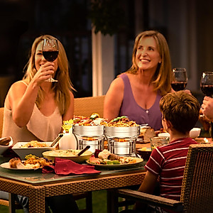 WARMOUNTS 1QT Chafing Dishes for Buffet of 4, Round Chafing Dishes Buffet Set with Glass Lid, Individual Single Shabu Hot Pot, Stainless Steel Chafers and Buffet Warmers Sets for Parties, Weddings