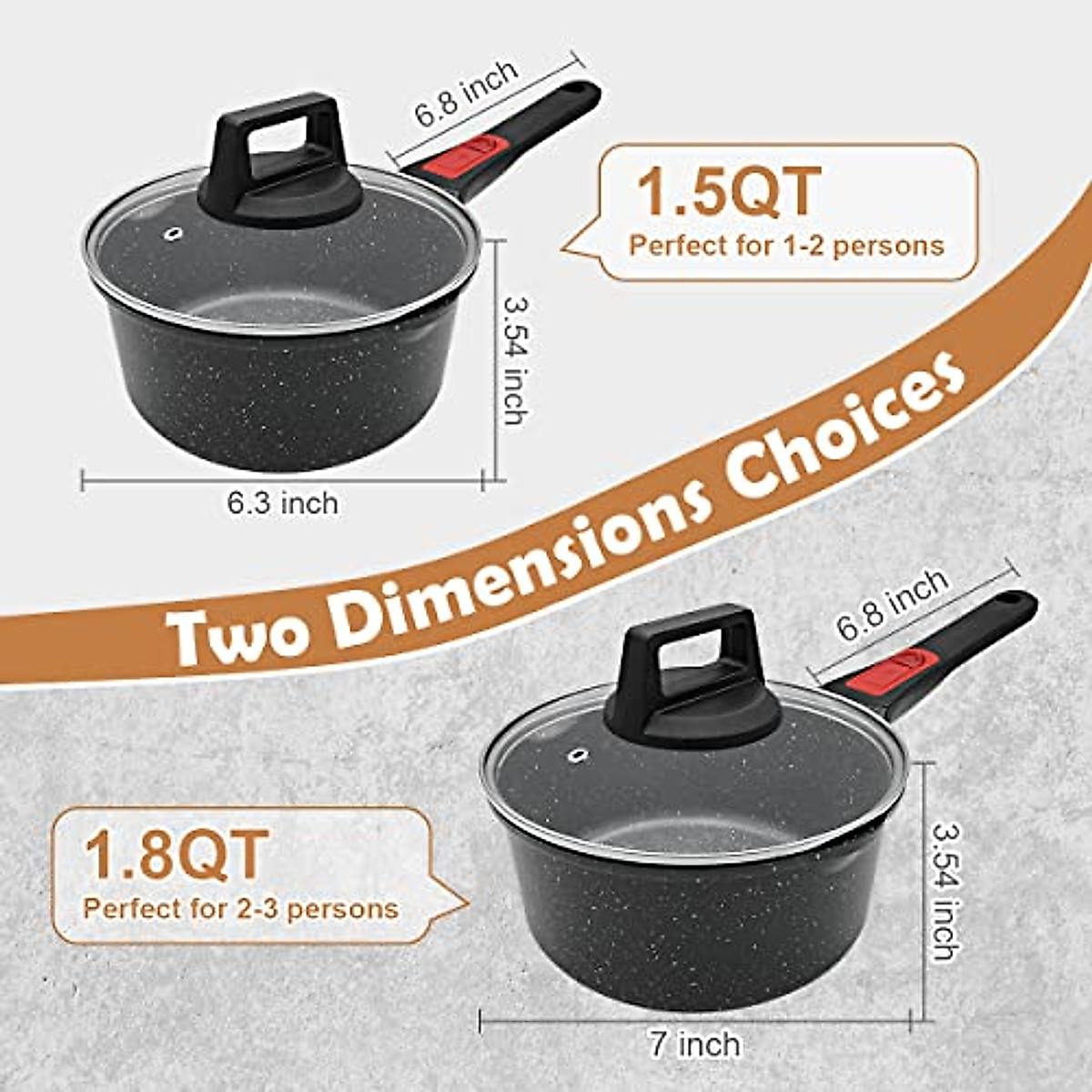 Bobikuke 1.5 Quart Saucepan with Lid, Nonstick Sauce Pan Small Soup Pots for Cooking, Sauce Pot with Lid Compatible for All Stoves, Milk Pan with Removeable Handle, Oven& Dishwasher Safe(BLACK)
