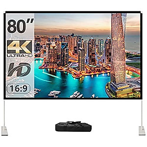 Projector Screen with Stand 80 inch Portable Projection Screen 16:9 4K HD Projections Movies Screen with Carry Bag for Indoor Outdoor Home Theater Backyard Cinema Travel