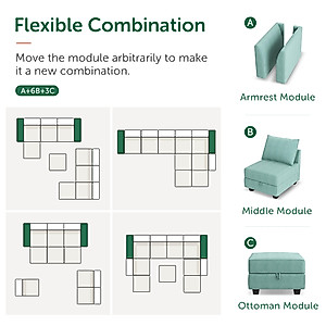 HONBAY Oversized Modular Sectional Sofa with Storage Reversible Sectional Couch Modular Sofa with Chaise U Shaped Sectional Set with Ottoman for Living Room, Aqua Blue