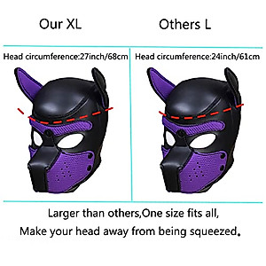 XL Neoprene Pup Hood,Pup Hood,Puppy Mask Adult,Pup Play Mask for Men Women,Neoprene Dog Mask with Collar&Armband (Purple, XL)