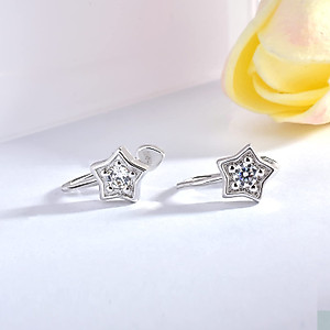 Star Non-Piercing Earrings - Sterling Silver Hypoallergenic Stars Ear Cuffs Cartilage Earrings Cubic Zirconia Clip On Earrings Simple Minimalist Earrings for Women Lady Gifts for Birthday Christmas
