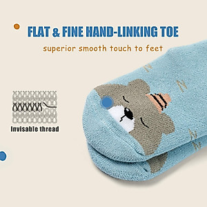 Baby Non Slip Winter Socks Baby Boys Warm Terry Socks with Grips for Baby Girls Non Skid Ankle Socks 6 Pairs 12-24 Months