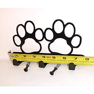Double Dog Paw Leash Hook. Solid Steel. Handmade in USA. Gloss Black Finish. Screws Included.
