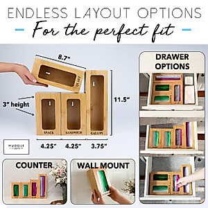 BAGGIE BOSS 4PC Configurable Bamboo Ziplock Bag Organizer Dispensers with Easy-Find Etched Labels - Fits Slider Bags, Solid Thick Bamboo Baggie Organizer, Easy-Read Etched Labels, Baggie Holder