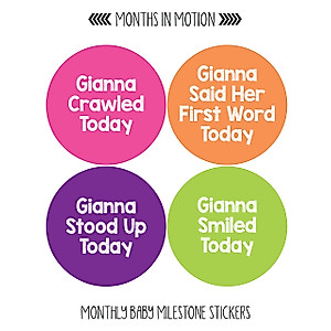 Personalized Baby Girl Monthly Milestone Stickers for First Year | Custom Set of 24 Name Labels for Shower Gift | Bright Colorful