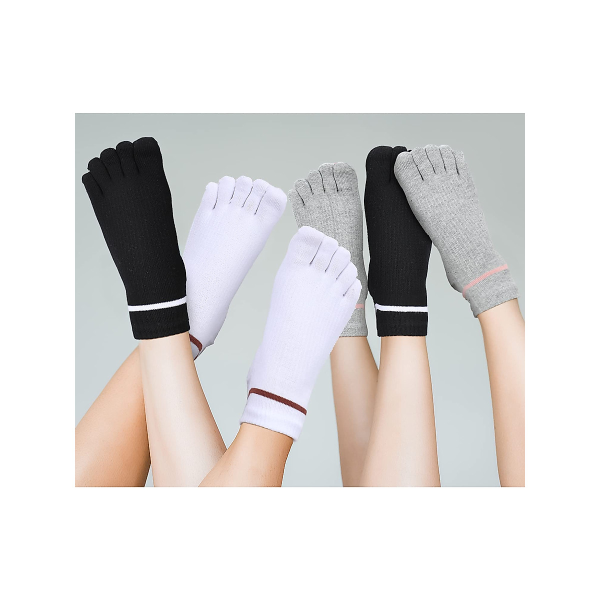 Bencailor 4 Pair Women Five Toe Socks Cotton Toe Socks Athletic Running Long Split Toe Women's Cotton Crew Ankle Socks(Black, White, Grey, Khaki)