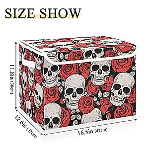 innewgogo Skull Roses Storage Bins with Lids for Organizing Closet Organizers with Handles Oxford Cloth Storage Cube Box for Home