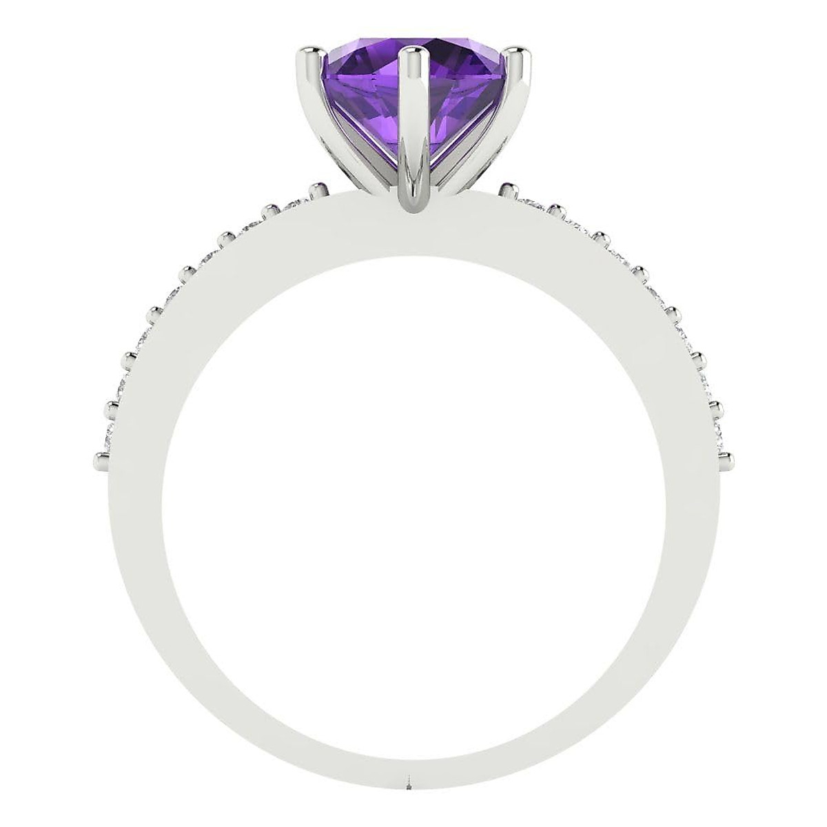 Clara Pucci 1.96 ct Round Cut Solitaire Natural Amethyst gemstone Designer Anniversary Bridal accent Engagement Ring 14k White Gold 3.5