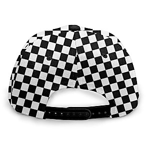 YEGFTSN Baseball Cap Men Women - Black White Checkerboard Adjustable 3D Printed Snapback Flat Bill Hip Hop Hat