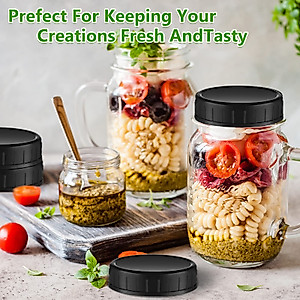 Inbagi 60 Pcs Plastic Canning Jars Lids Bulk Black Mason Jar Lids Reusable Canning Jar Lids Regular Mouth Leakproof Storage Cap with Silicone Ring for Mason Jar Canning Jar and More(70 mm Diameter)