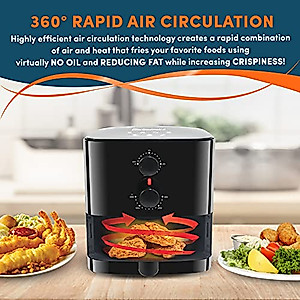 Elite Gourmet EAF-3218 Personal 1.1Qt. Compact Space Saving Electric Hot Air Fryer Oil-Less Healthy Cooker, Timer & Temperature Controls