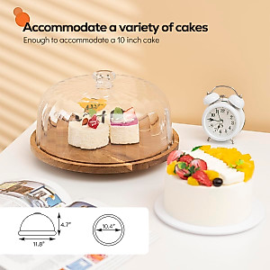 Cutesun Wood Cake Stand with Lid, 11.8'' Rotating Cake Stand with Dome, Shaterproof 10.4'' Acrylic Cake Display Cover, Cake Holder Tray for Wedding Gift，Kitchen,Birthday,Parties,Baking Gifts