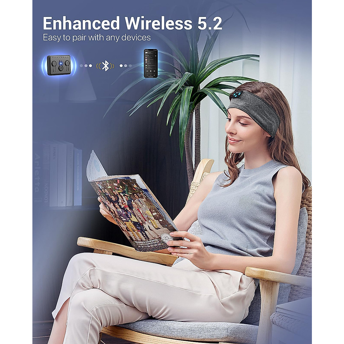 Navly Sleep Headphones, 10Hrs Sports Headband with Soft Cozy Earbuds Comfortable, Headphones Headband with Ultra-Thin HD Stereo Speakers Perfect for Workout,Running,Yoga,Travel