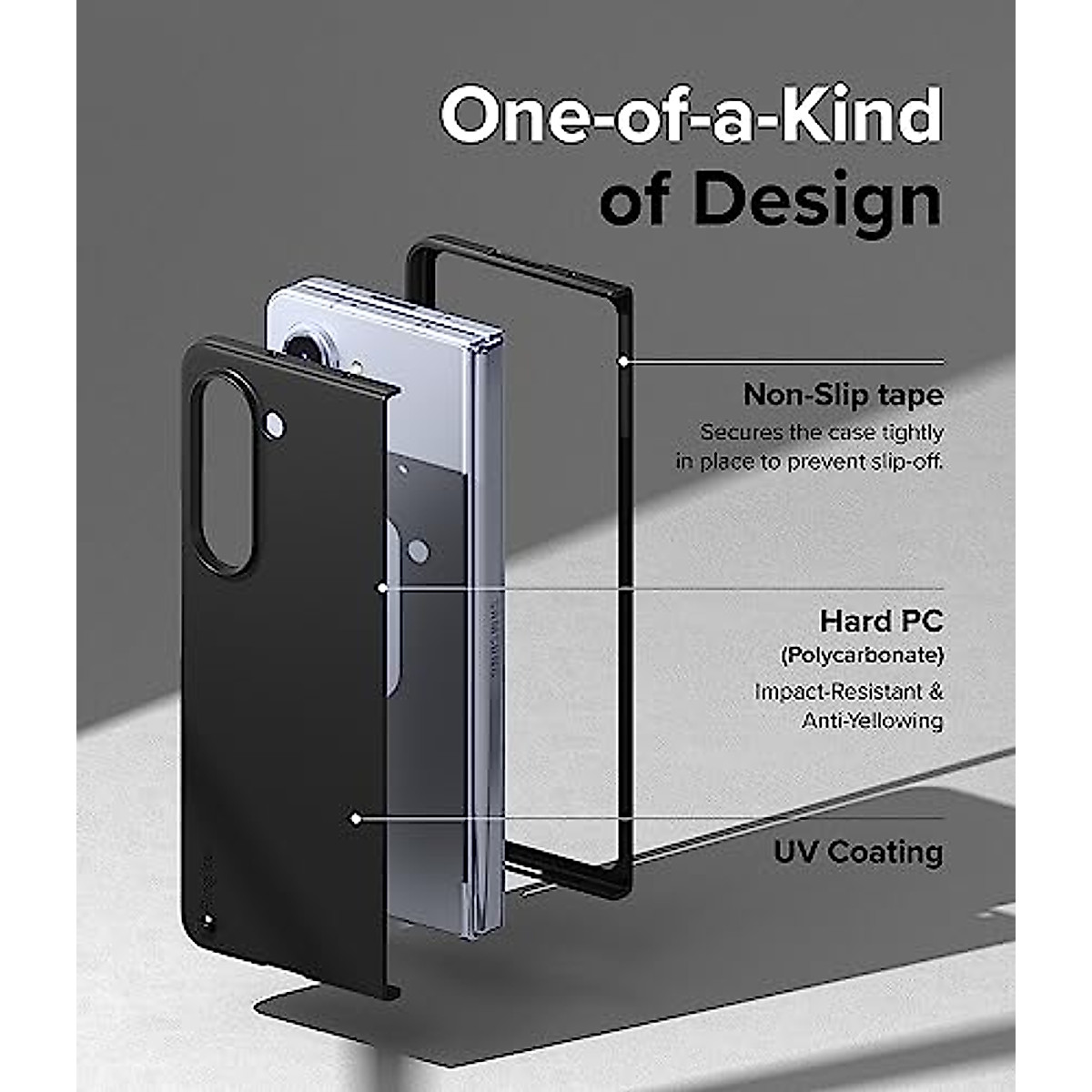 Ringke Slim [Minimalist Fit] Compatible with Samsung Galaxy Z Fold 5 Case for Women and Men, Simple Modern Sleek Design, Protective Sturdy Solid 5G Cover with Lanyard Hole - Black