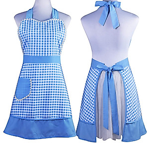 Cute Lovely Unique Design Women Girls Ladies Retro Apron with Chic Pocket for Cooking Kitchen, Blue