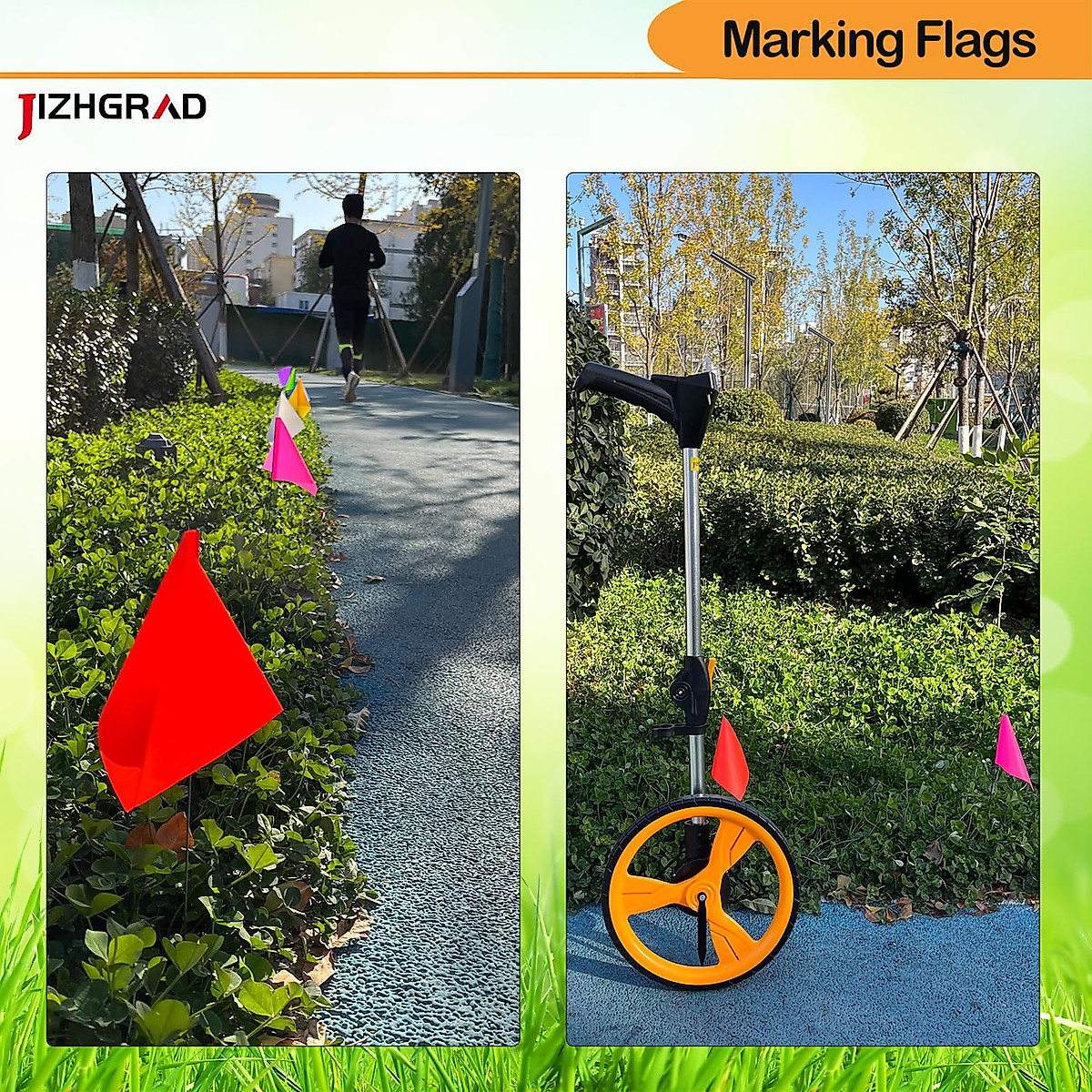 JIZHGRAD White Marking Flags for Lawn, 100 Pack Yard Flags | 4x5x16 Inch, Boundary Flags Dog Training,Marker Flags,Invisible Fence, Lawn/Survey/Landscape/Sprinkler/Surveyor/Stake Flags