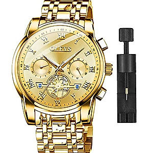 OLEVS Gold Watches for Men Men's Wrist Watches Gold Watch Men Luxury Dress 14K Gold Plated Stainless Steel Watch for Men Waterproof Quartz Gold Watch Classic Mens Watches Gift,relojes para Hombres