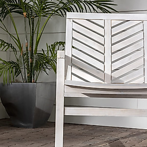 Walker Edison AZWC2VINWW Avalon Chevron Solid Acacia Wood Outdoor Chair, White Wash