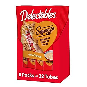 Hartz Delectables Squeeze Up Interactive Lickable Wet Cat Treats for Adult & Senior Cats, Chicken, 0.5 Oz - 4 Count (Pack of 8) - Packaging May Vary
