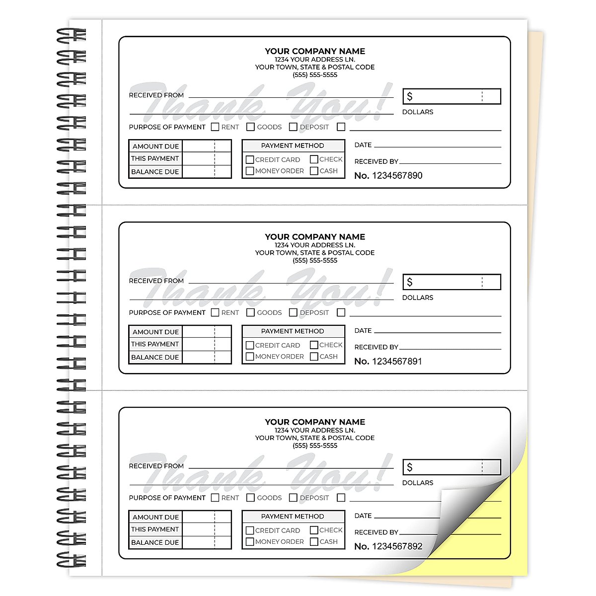 Custom 8.5" x 7" (3 Per Page) Carbonless NCR Books in 2-Part Duplicate Invoices, Receipts, Work Orders, Sales Orders, Purchase Orders, Estimates, Quote Forms with Your Company/Business Name (300 Sets)