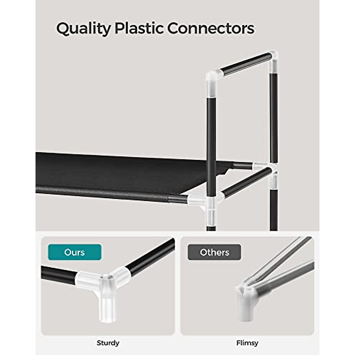 SONGMICS 10-Tier Shoe Rack, Storage Storage Organizer, Holds up to 50 Pairs, Metal Frame, Non-Woven Fabric, for Living Room, Hallway, 39.4 x 11 x 68.9 Inches, Black ULSH11H