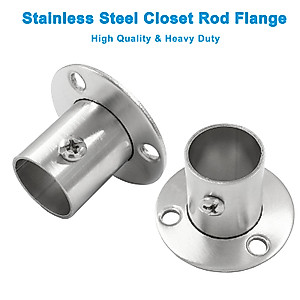 Suiwotin 4 Packs 3/4 Inch Closet Rod Holders, Stainless Steel Closet Rod End Supports, Heavy Duty Curtain Pole Sockets Shower Flange Rod Holder, O-Shaped with Screws (Silver)