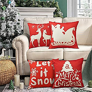 OTOSTAR Christmas Decorations Red Christmas Waterproof Pillow Covers 18 x 18 Inches Set of 4 Outdoor Merry Christmas Tree Deer Throw Pillow Covers Xmas Series Cushion Case Garden Pillowcase for Sofa