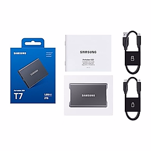 SAMSUNG T7 Portable SSD, 2TB External Solid State Drive, Speeds Up to 1,050MB/s, USB 3.2 Gen 2, Reliable Storage for Gaming, Students, Professionals, MU-PC2T0H/AM, Blue