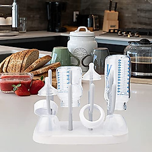 Baby Bottle Drying Rack, Small Portable Bottle Dryer Holder for Nipples, Cups, Pump Parts and Accessories, Updated (White)