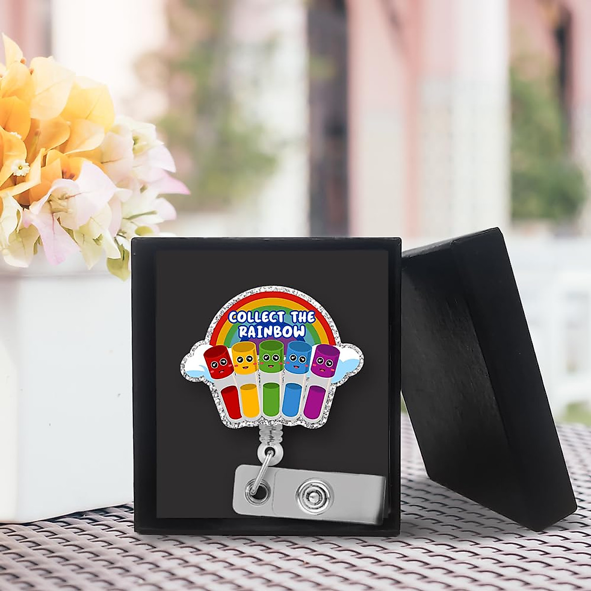 QYUVK Retractable Collect The Rainbow Badge Reel with Alligator Clip, Funny Silver Glitter Phlebotomy Tech Blood Draw Badge Holder Gift for Doctors Nurses Lab Tech Phlebotomist