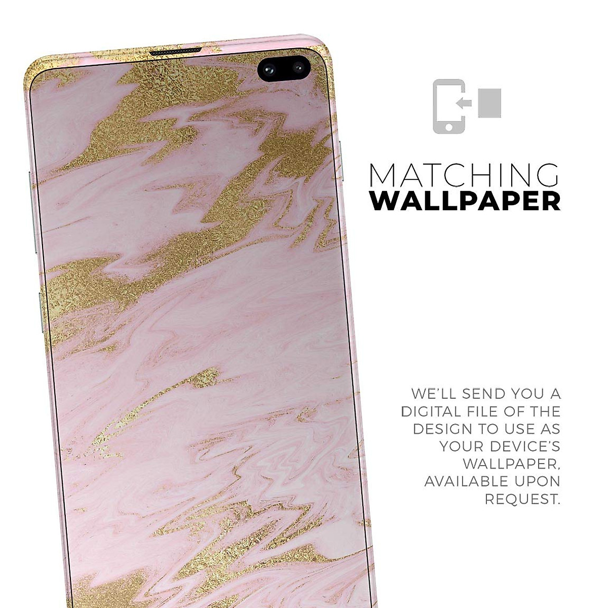 DesignSkinz Rose Pink Marble & Digital Gold Frosted Foil V18 Protective Vinyl Decal Wrap Skin Cover Compatible with The Samsung Galaxy S20 (Screen Trim & Back Glass Skin)