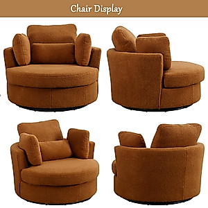 Oversized Accent Swivel Barrel Chair, Modern Upholstered Cuddle Sofa Chair with 3 Pillow 360 Swivel Lounge Chair Leisure Cozy Club Chair for Living Room Bedroom Office (Sherpa Caramel)