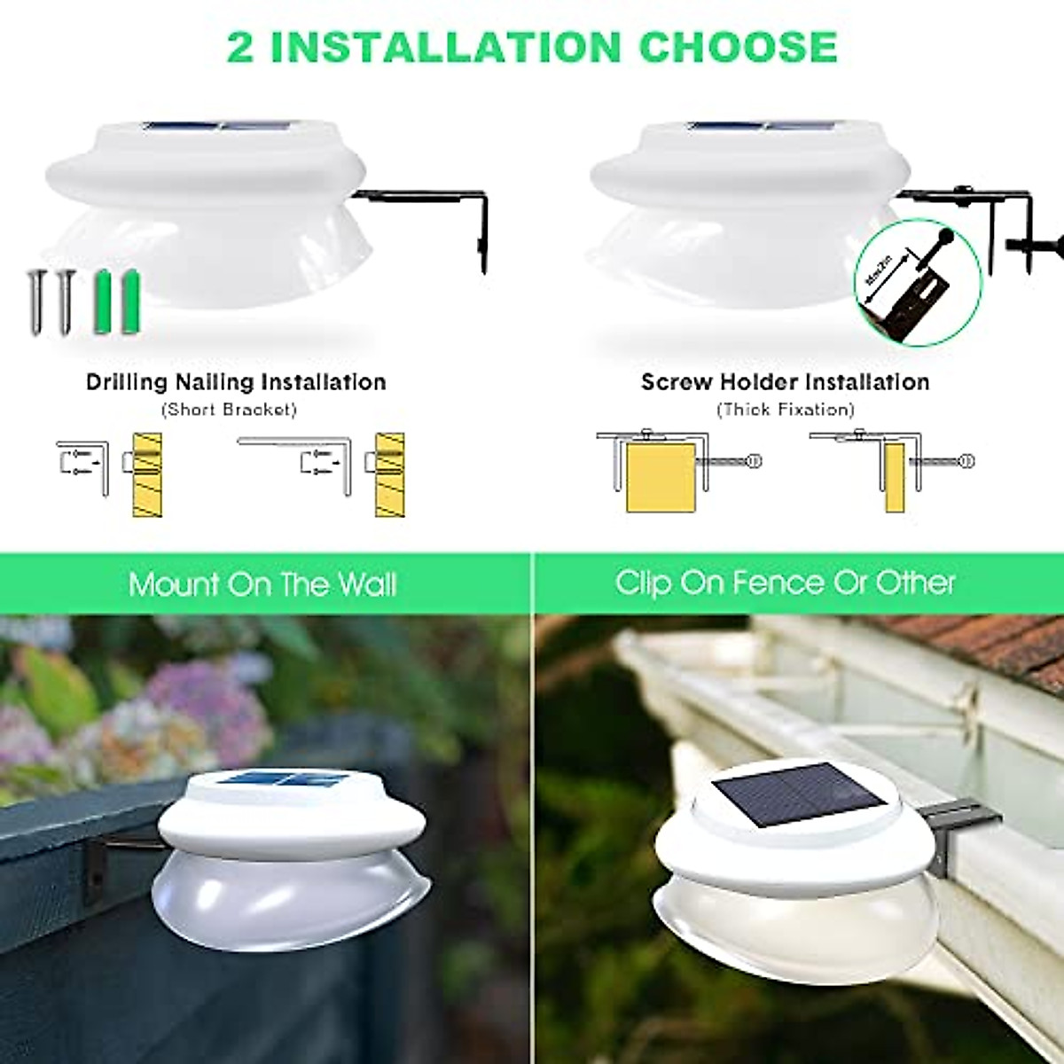 DBF Outdoor Solar Gutter Lights【Upgraded Version】 Solar Fence Post Lights Wall Mount Decorative Deck Lighting Auto On/Off Solar Landscape Lights for Eaves Yard Garden Highlight Gate (Pack of 6)