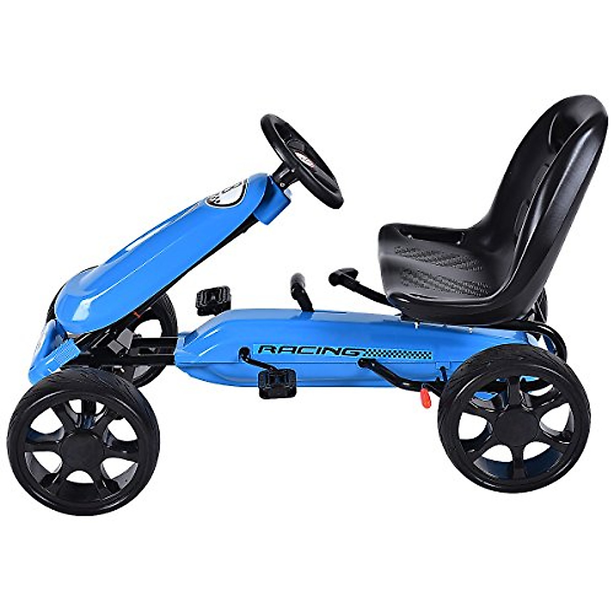 Costzon Go Kart, 4 Wheel Powered Ride On Toy, Outdoor Racer Pedal Car with Clutch, Brake, EVA Tires, Adjustable Seat (Blue)