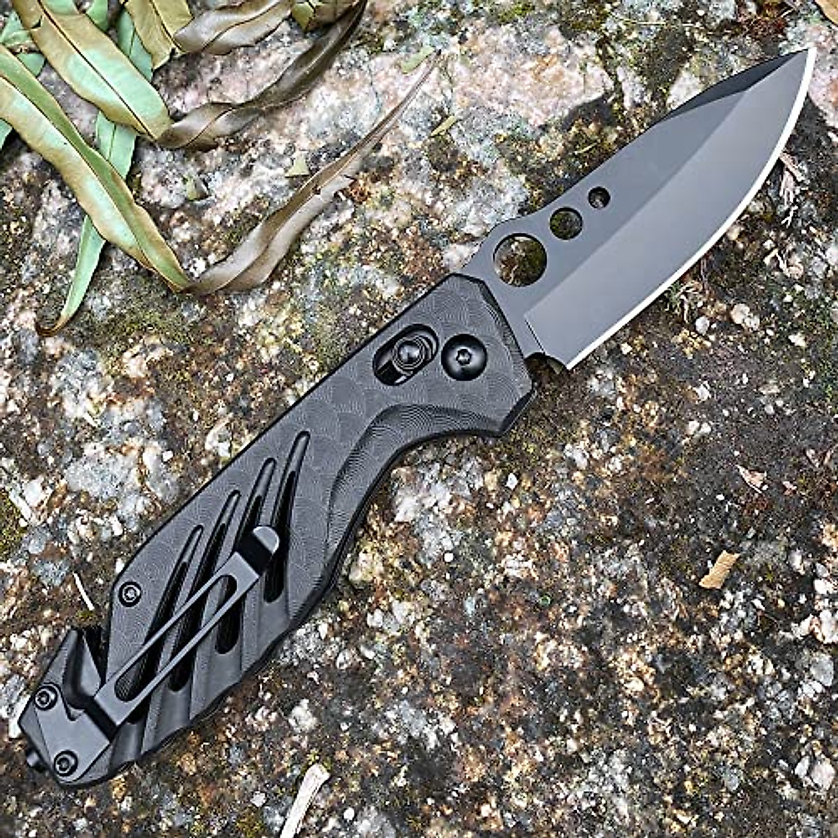 XIPHIAS 4.25" EDC Axis Lock Folding Pocket Knife Tactical Knife with Pocket Clip,Glass Breaker,Seat Belt Cutter Emergency Multitool FK045 (Stainless Steel Blade)