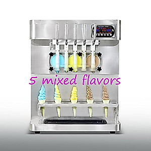 Kolice Commercial Desktop 5 Flavors Soft Serve Ice Cream Machine, Gelato Ice Cream Maker-ETL, 5 Different Discharge Nozzles, Upper Tanks Refrigerated, Transparent Dispenser Set