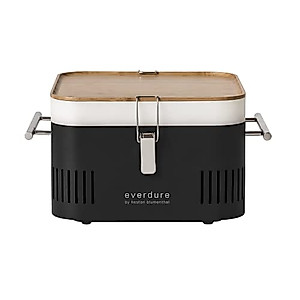 Everdure CUBE Portable Charcoal Grill, Tabletop BBQ, Perfect Tailgate, Beach, Patio, or Camping Grill, Lightweight & Compact Small Grill with Preparation Board & Food Storage Tray, Matte Black
