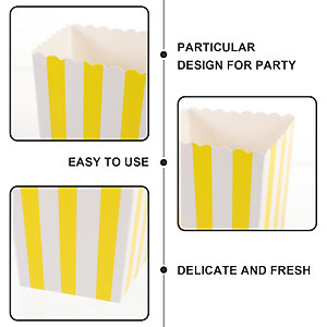 ABOOFAN 12pcs Paper Open-top Popcorn Box, Mini Movie Night Popcorn Boxes White and Yellow Stripes Popcorn Bags Snack Treat Bucket for Christmas Carnival Party